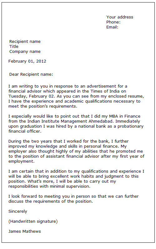 Cover Letter Sample Perfectyourenglish