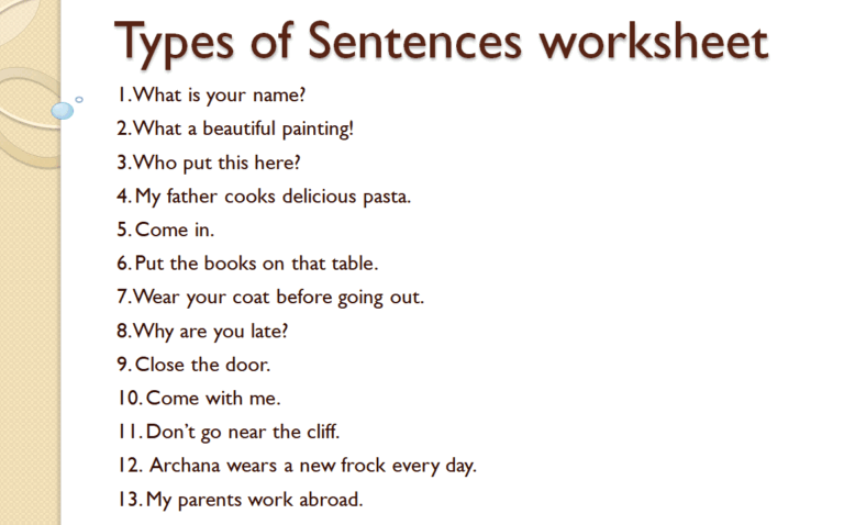 Sentence Type Worksheet for Class 3 – Perfectyourenglish.com