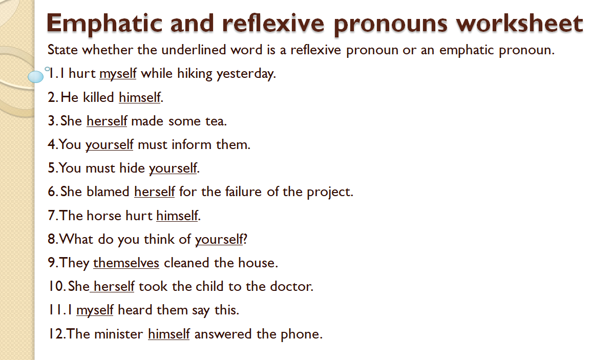 Reflexive Or Emphatic Pronouns Worksheet For Class 6 ...