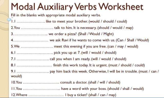 Modals Worksheet For Class 6 – Perfectyourenglish.com