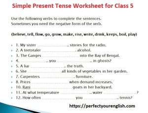 Simple Present Tense Worksheet for Class 5 – Perfectyourenglish.com