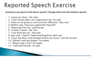 Reported Speech Worksheet for Class 9 CBSE – Perfectyourenglish.com